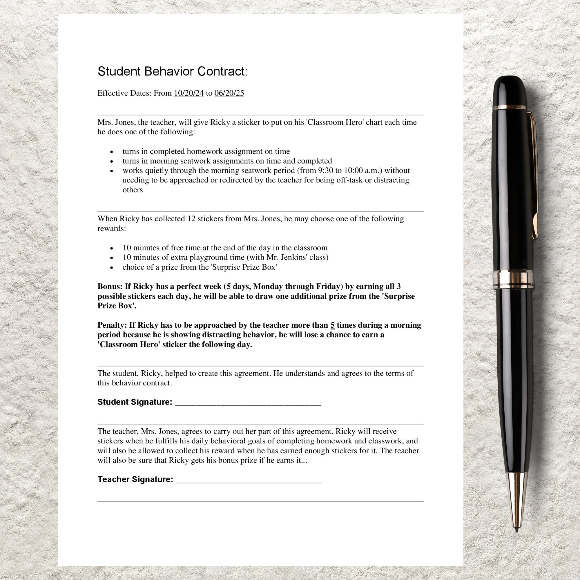 Student Behavior Contract Template Printable Classroom Behavior ...