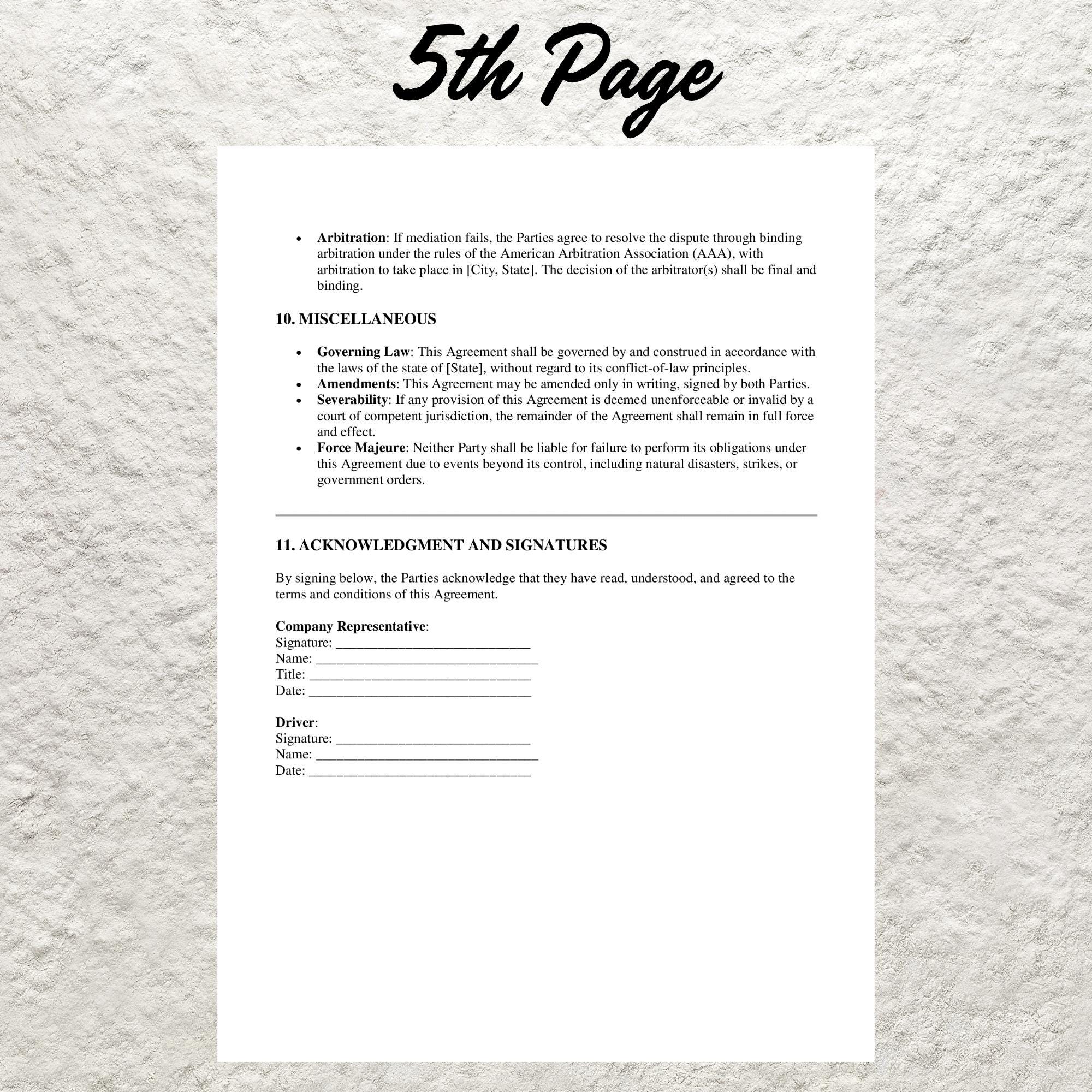 Truck Driver Contract Template: Editable Service Agreement (word ...