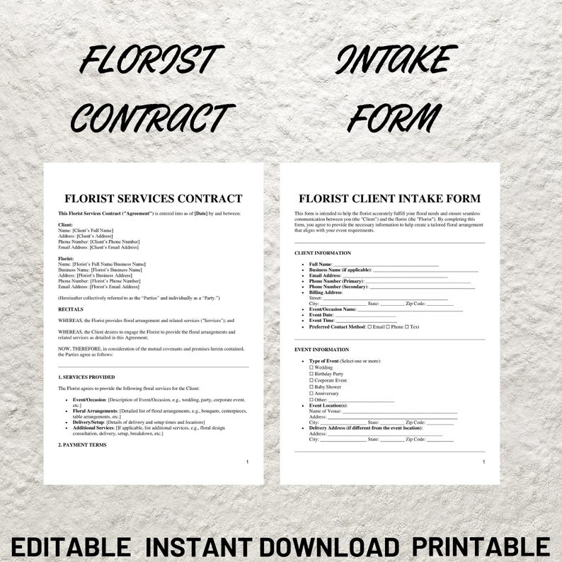 Event Florist Service Contract Wedding & Vendor Agreement Template ...