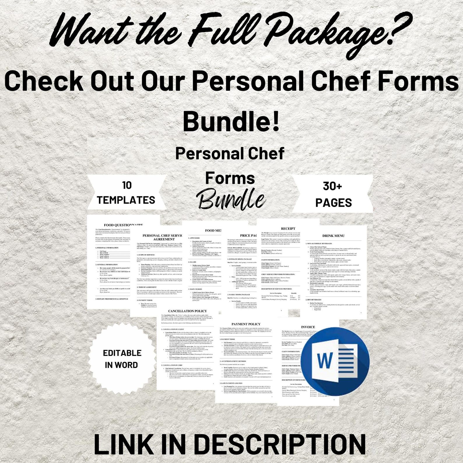 Personal Chef Contract Template Editable Personal Chef Service ...
