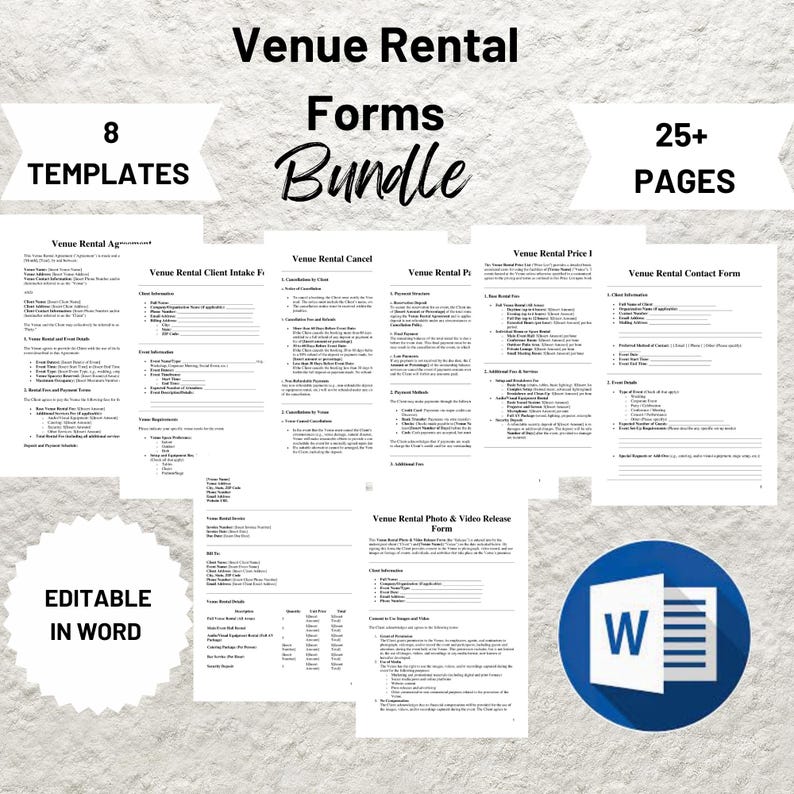 Editable Venue Rental Forms Bundle: Event Planning Templates (digital ...