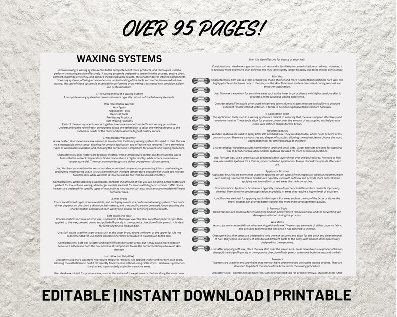 Editable Brow Wax & Tint Training Manual Digital Ebook - Waxing ...