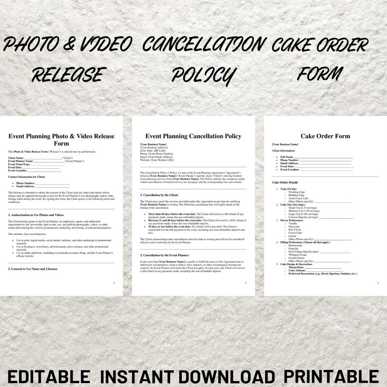 Event Planner Forms Bundle Editable Event Planner Service Agreement ...