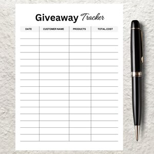 Giveaway Tracker Template Printable Social Media Planner Social Media ...