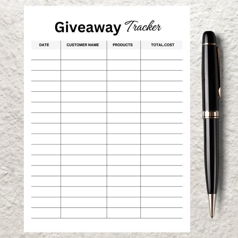 Giveaway Tracker Template Printable Social Media Planner Social Media ...