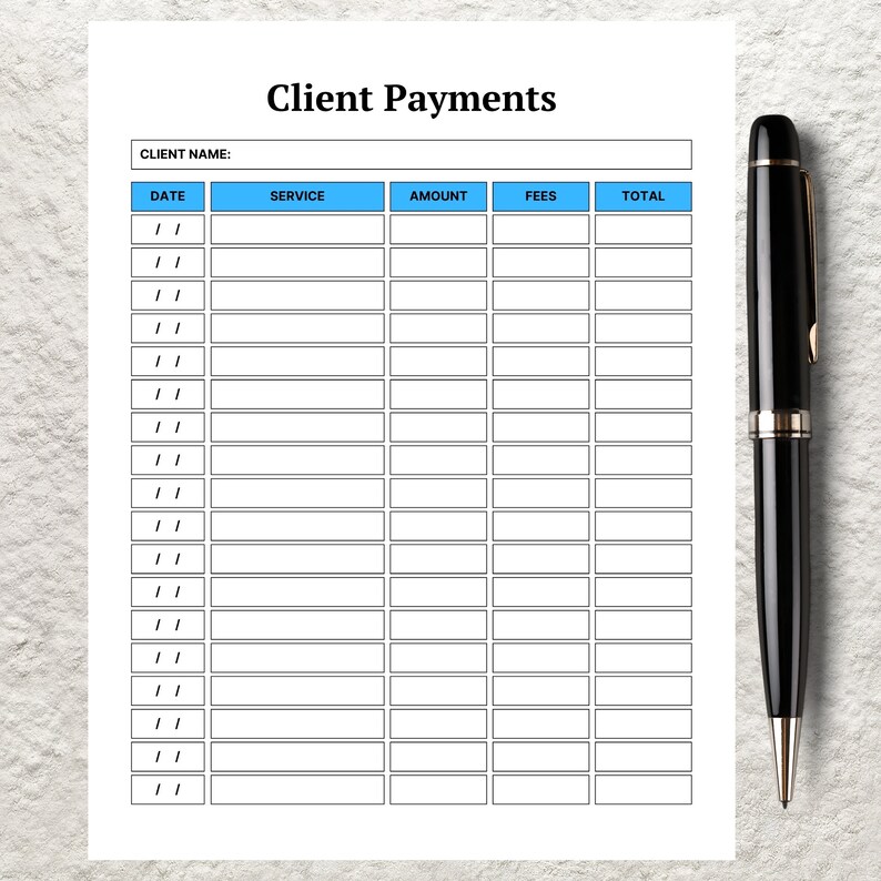 Client Payment Tracker Template Printable Client Payment History Client ...