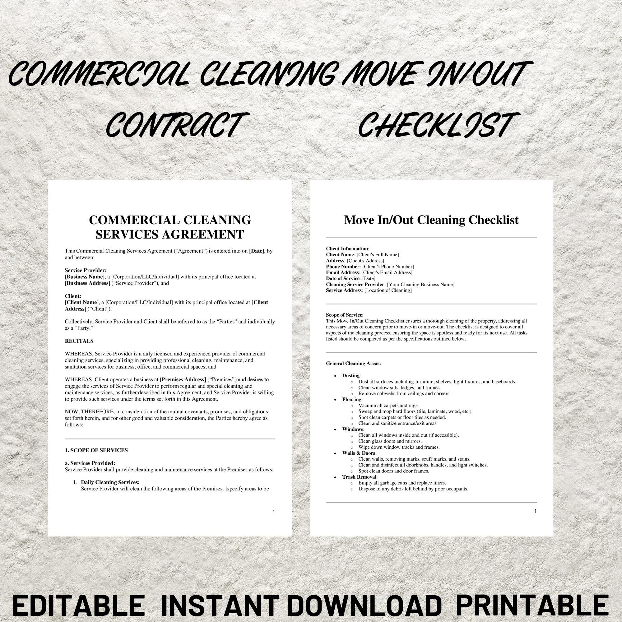 Cleaning Service Forms Bundle: Editable Business Templates (digital ...