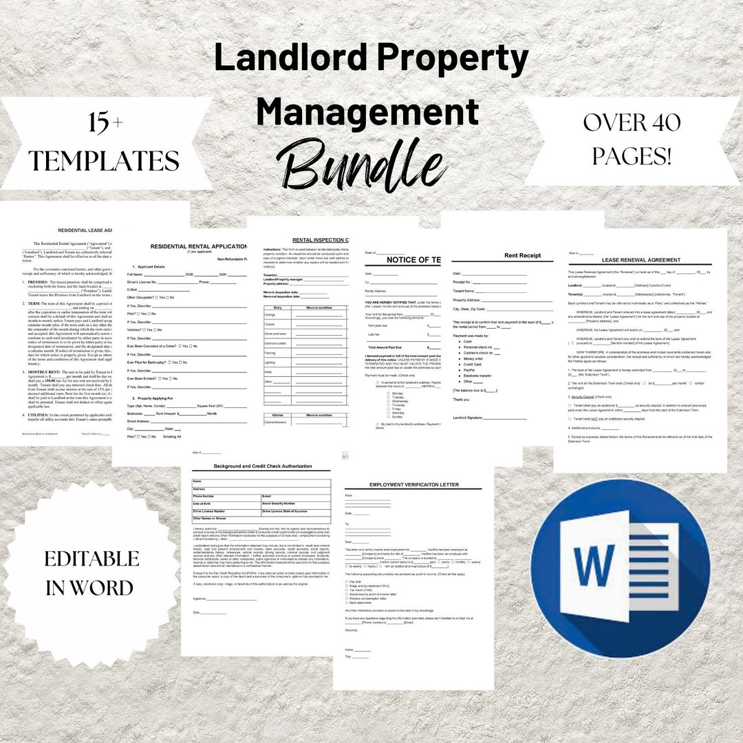 Landlord Property Management Templates Bundle (editable in Word) - Etsy