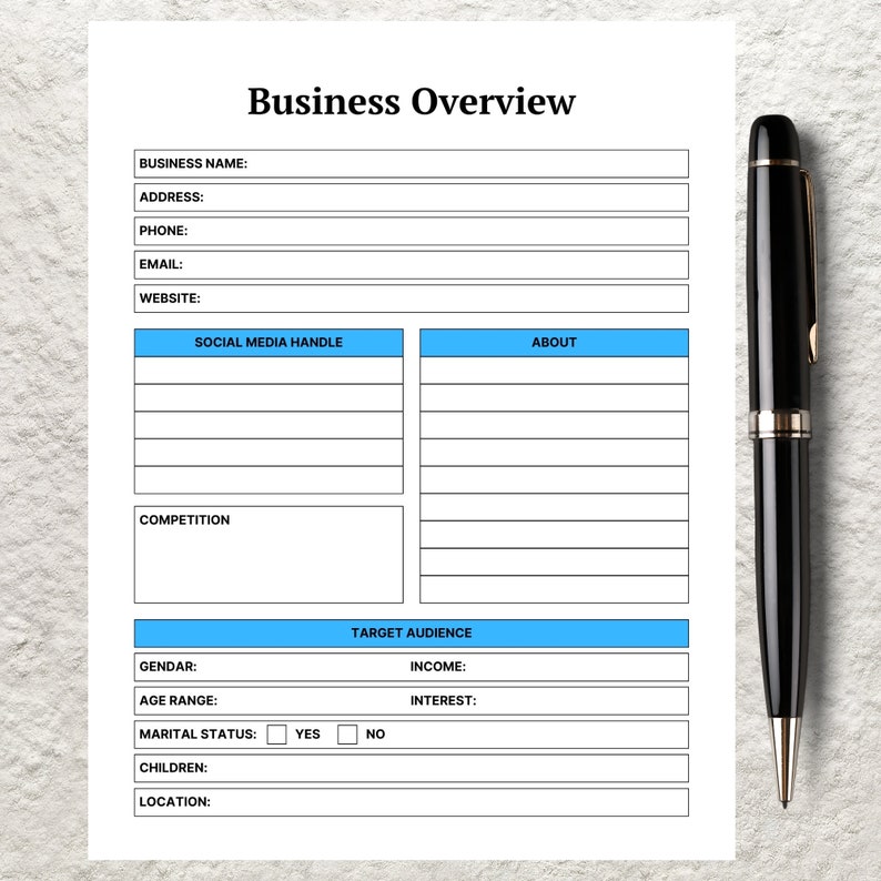 Business Overview Template Printable Business Overview Planner Small ...