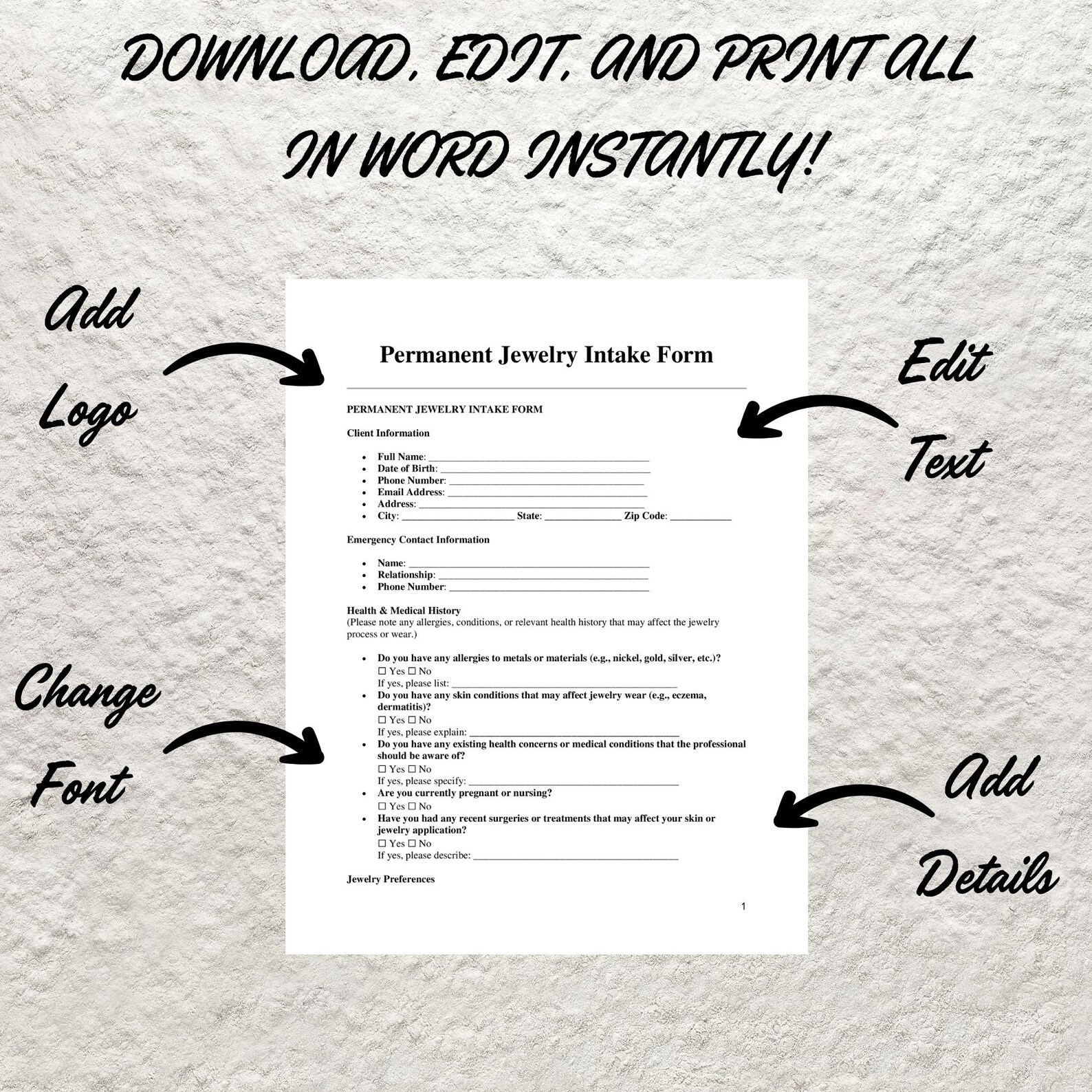 Permanent Jewelry Business Starter Kit Editable Permanent Jewelry ...