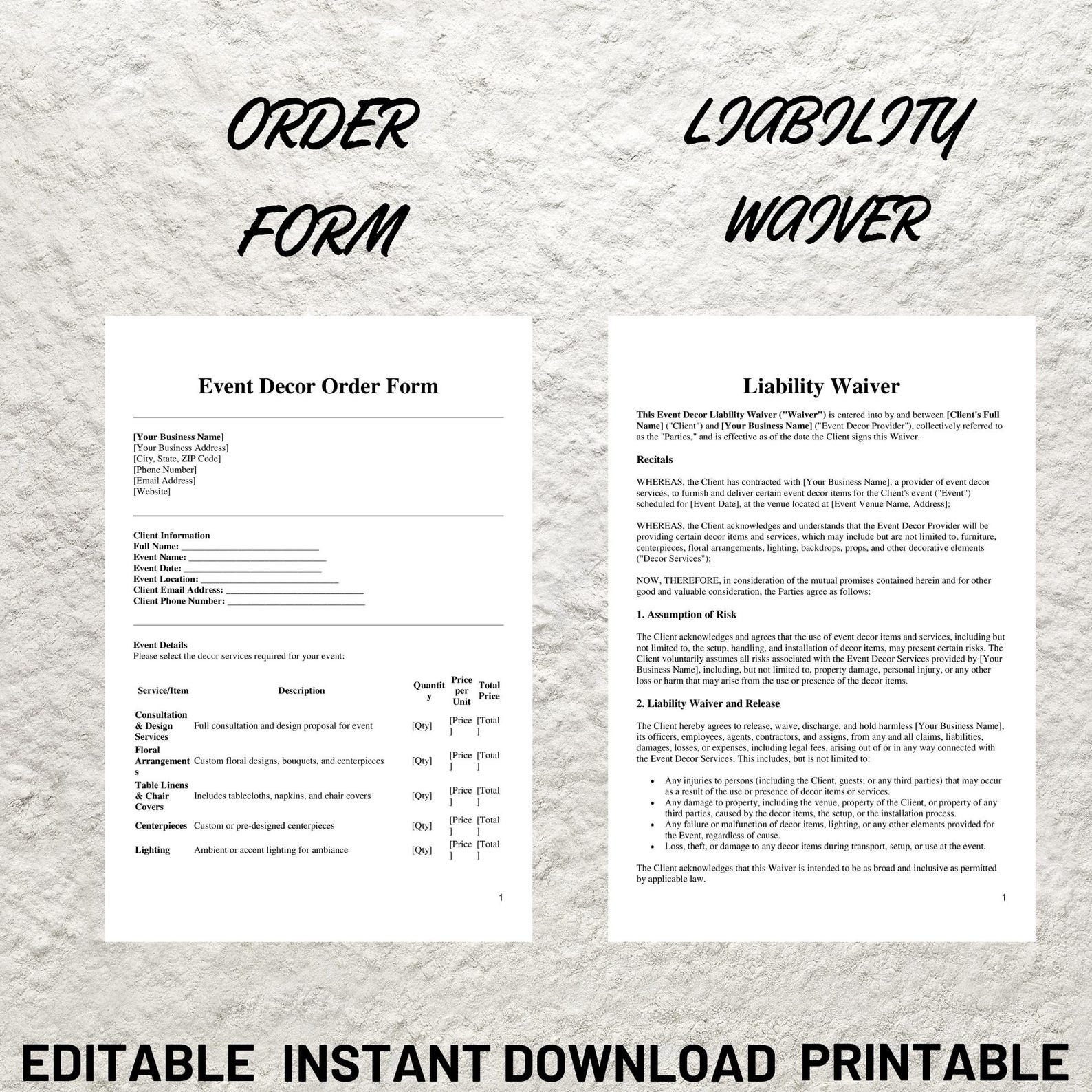 Event Decor Services Forms Bundle Editable Event Decor Rental Agreement ...