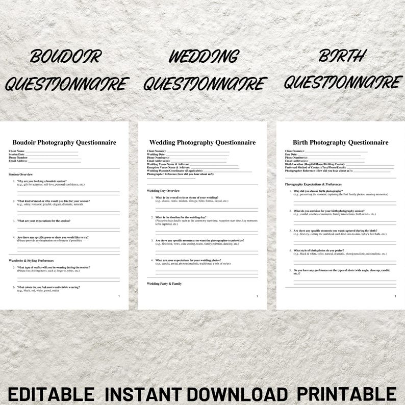 Photography Contract Template Bundle Editable Photography Booking Forms Bundle Printable Client ...