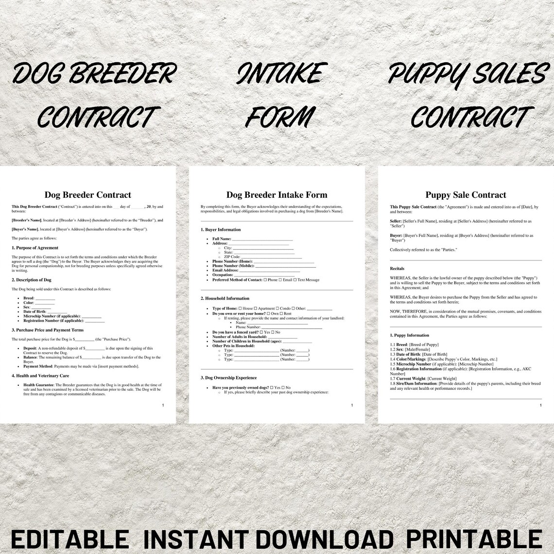 Dog Breeder Forms Bundle: Editable Contracts, Records & Checklists (PDF ...