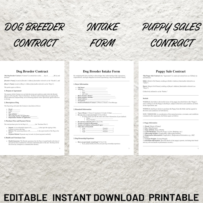 Puppy Breeder Starter Kit Dog Breeder Forms Bundle Editable Dog Breeder ...