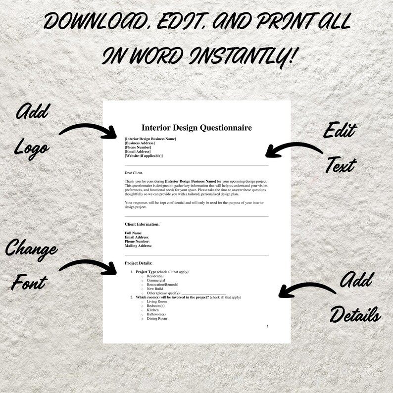 Interior Designer Questionnaire Client Onboarding Questionnaire ...