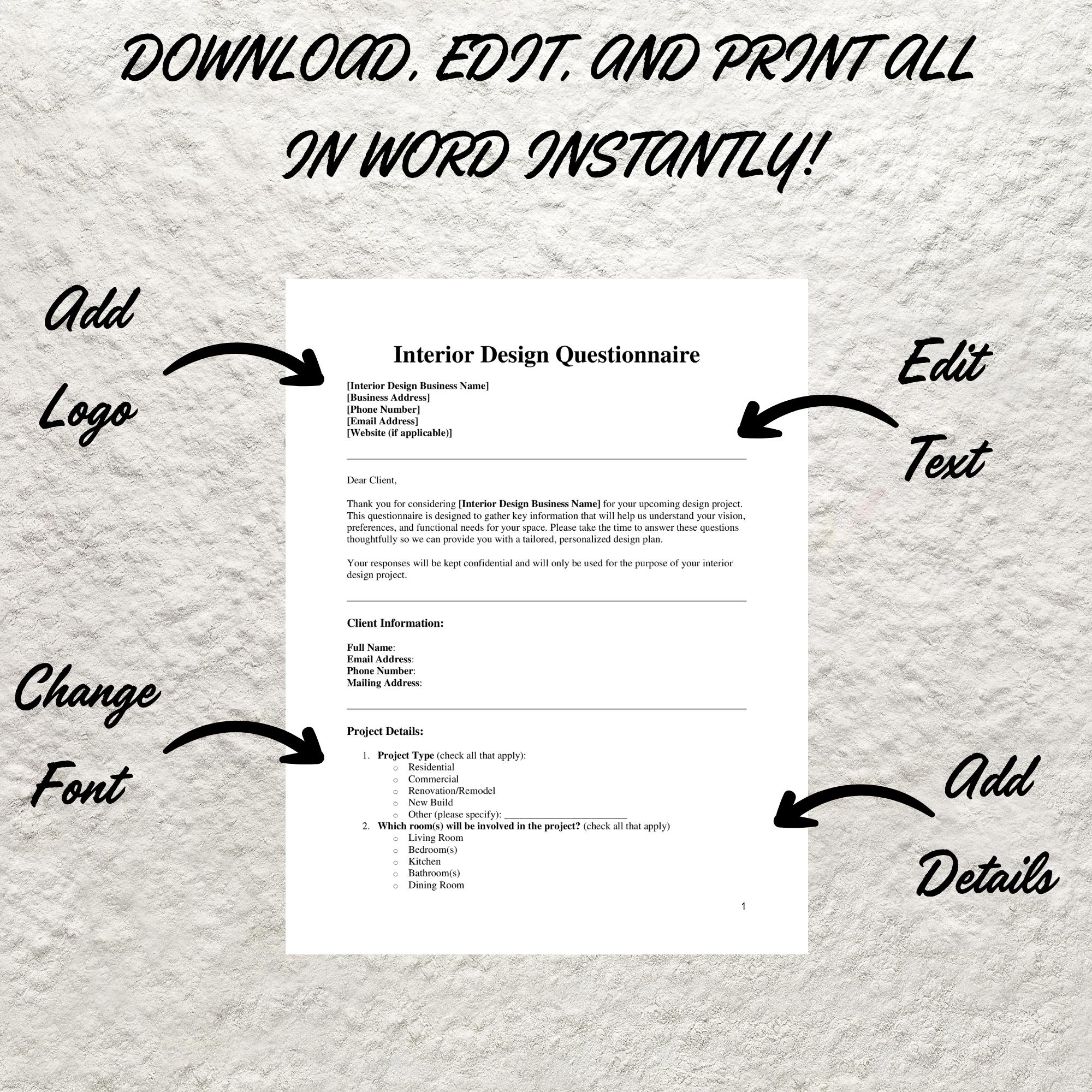 Interior Designer Questionnaire Client Onboarding Questionnaire ...