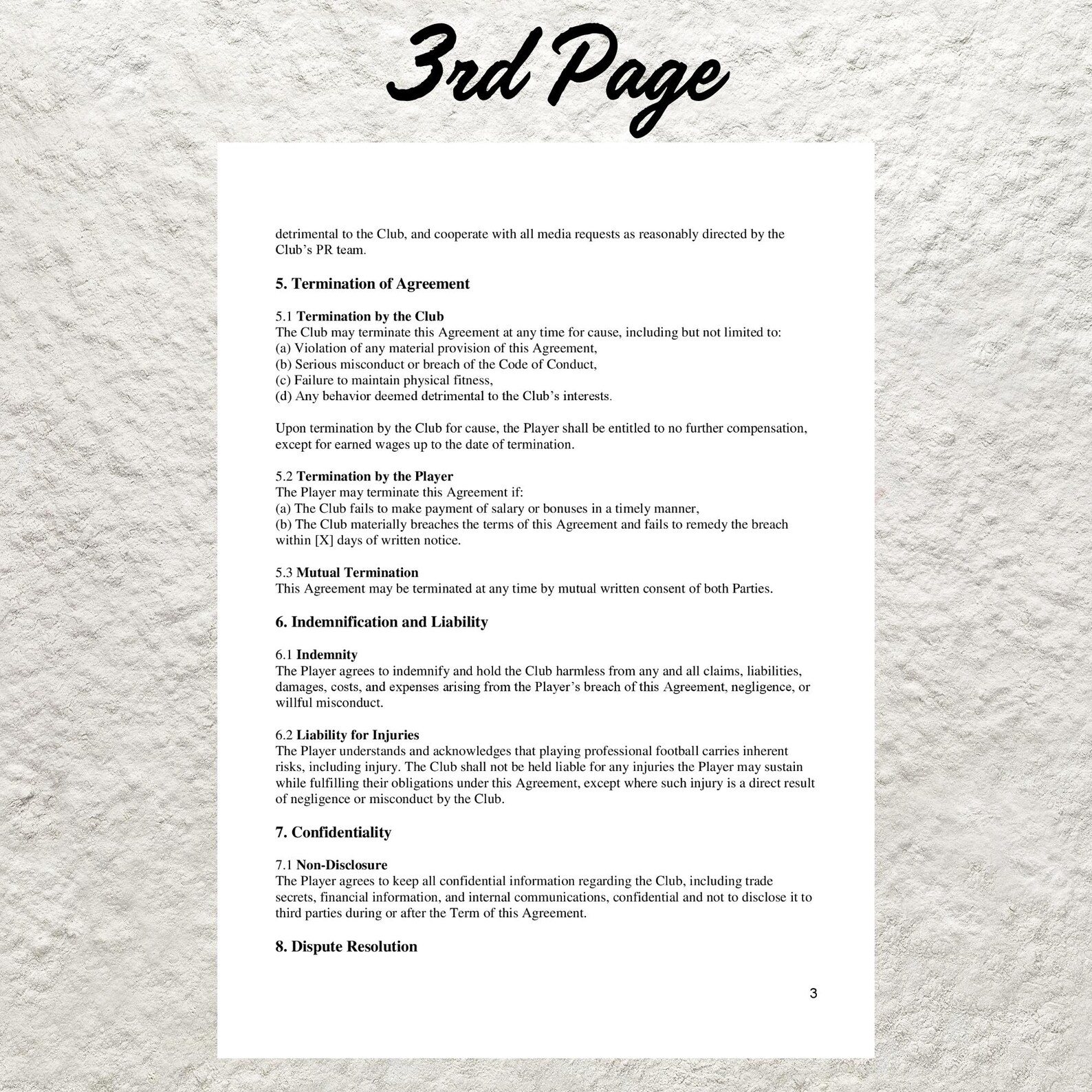 Editable Football Player Contract Template: Pro Sports Agreement (PDF ...