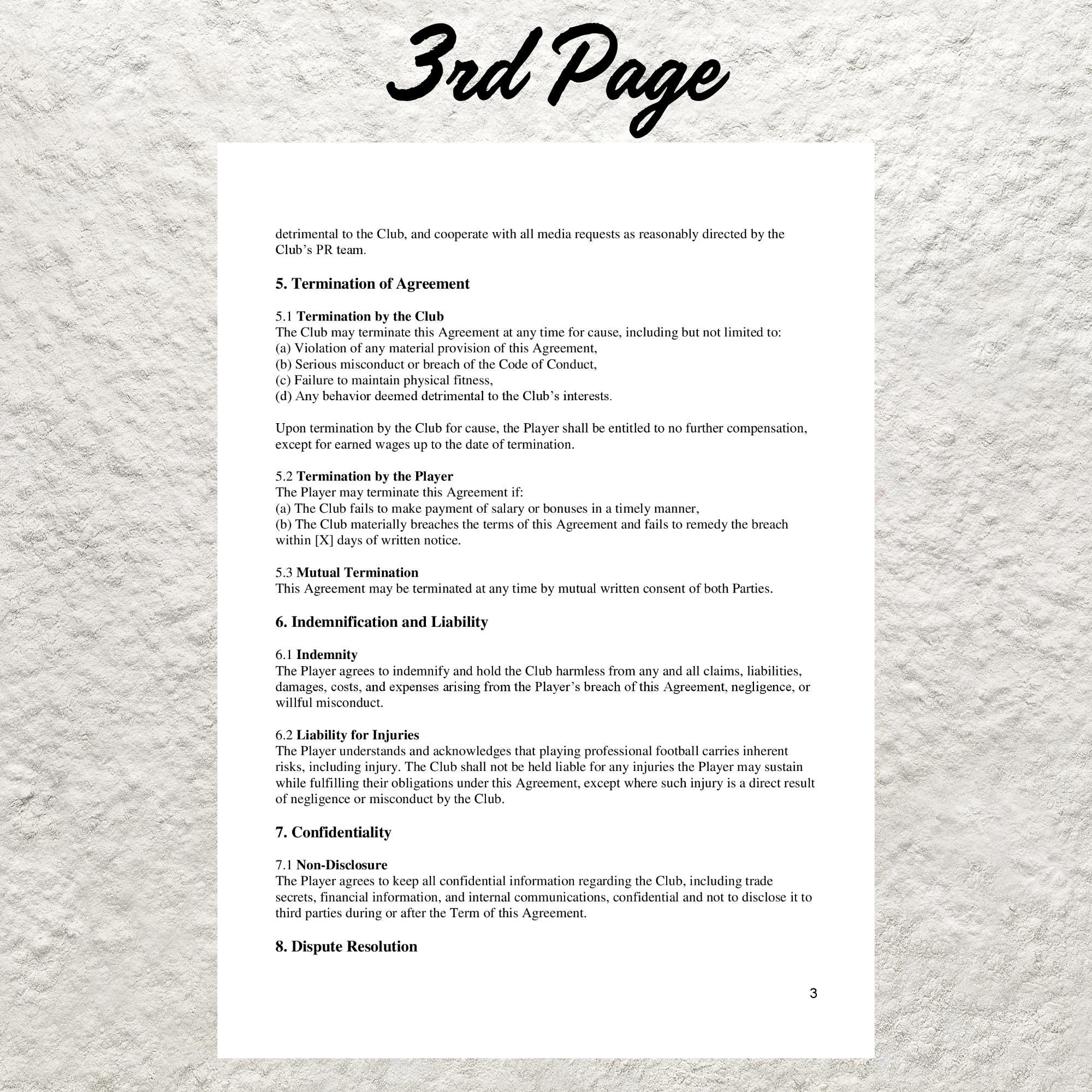 Editable Football Player Contract Template: Pro Sports Agreement (PDF ...