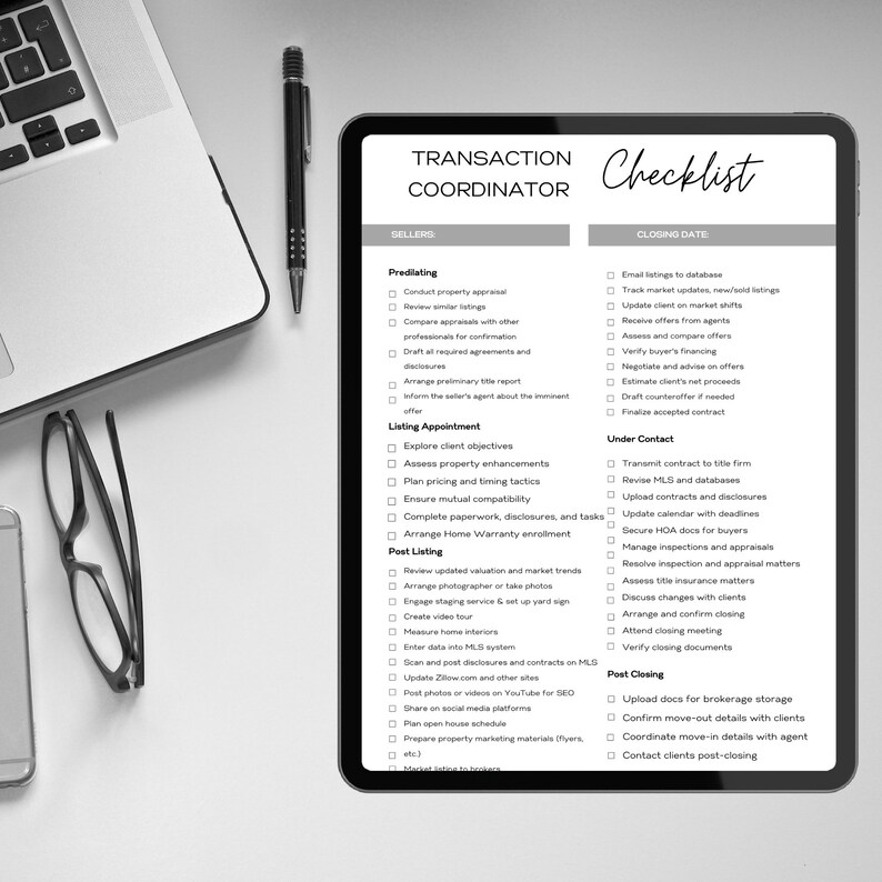 Real Estate Transaction Coordinator Checklist Template Editable ...