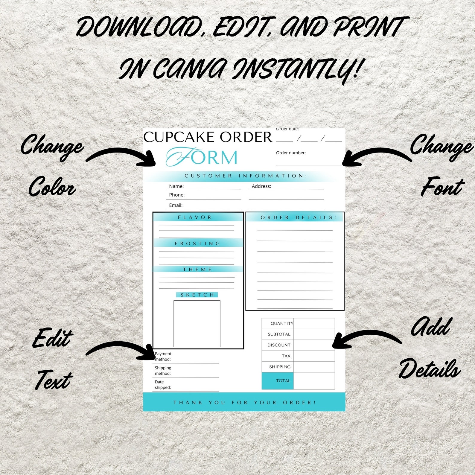 Editable Custom Cupcake Order Form Canva Template Baking Bakery ...