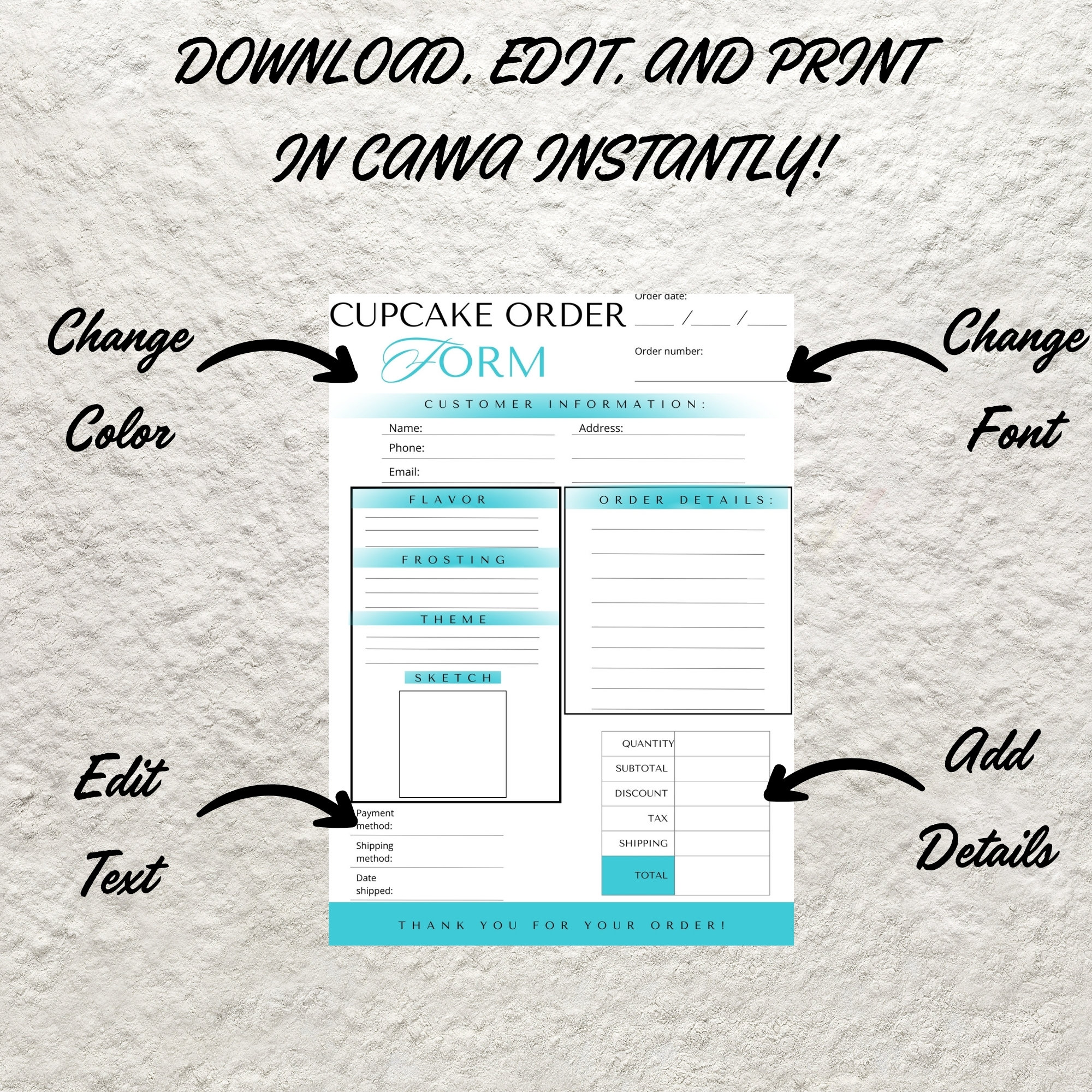 Editable Custom Cupcake Order Form Canva Template Baking Bakery ...