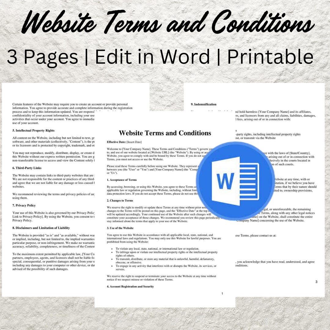 Website Terms and Conditions Template Editable Website Disclaimer ...