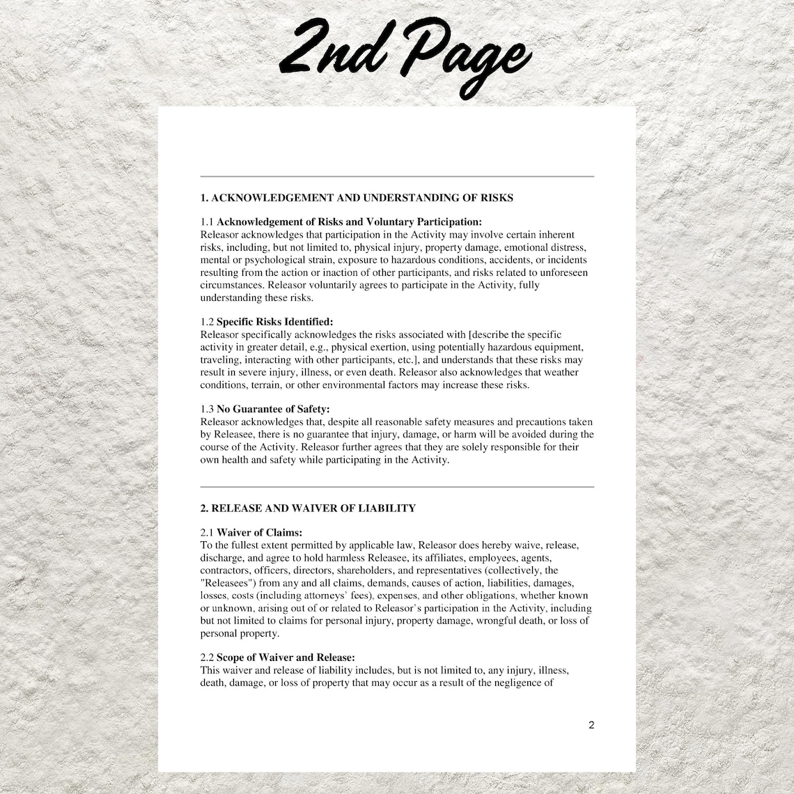 Editable Release of Liability Template: Waiver & Indemnity (word ...