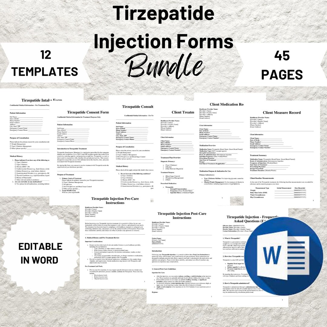 Tirzepatide Injection Forms Bundle: Editable Client Intake Templates ...