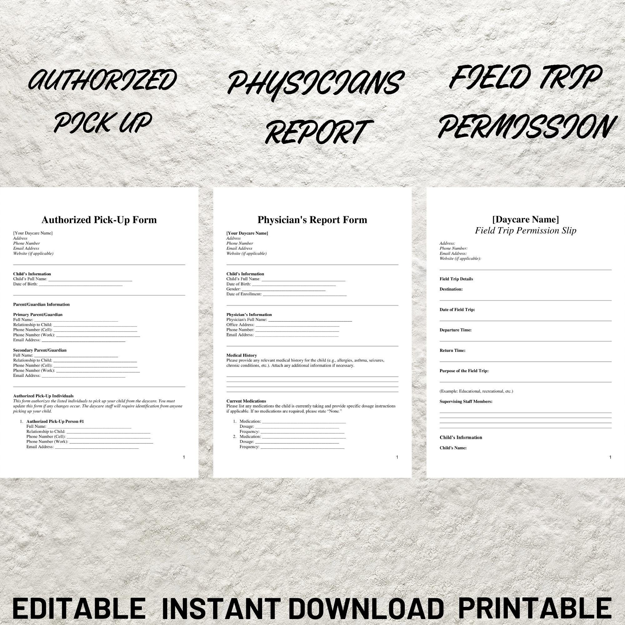 Daycare Forms Bundle: Editable Childcare Contract, Emergency Forms (PDF ...