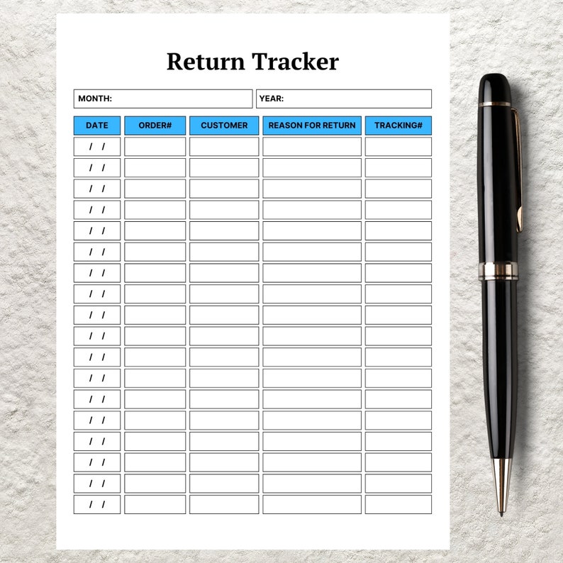 Shipping and Returns Tracker Template Printable Online Business Return ...