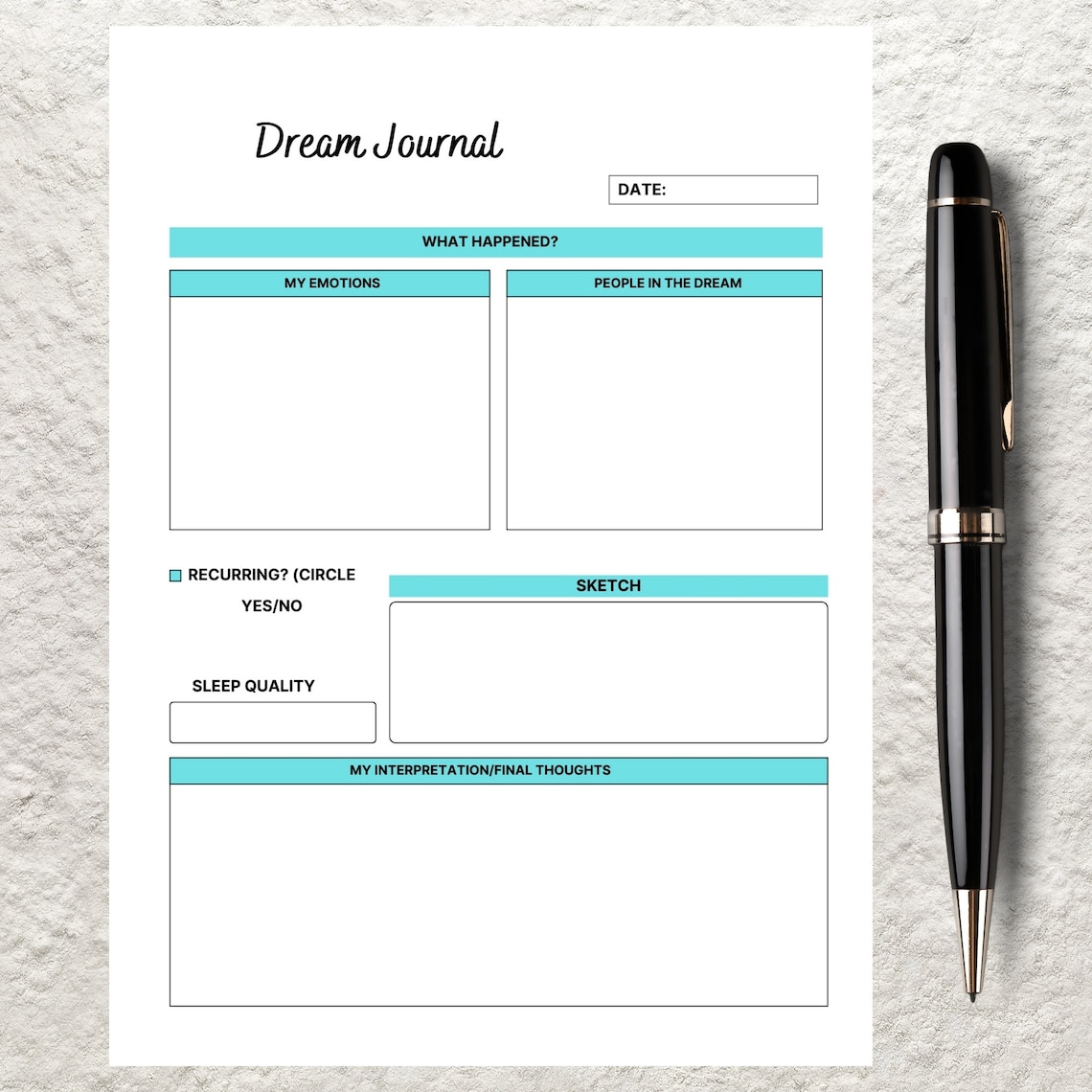Printable Dream Journal Template: Editable Dream Analysis (digital ...