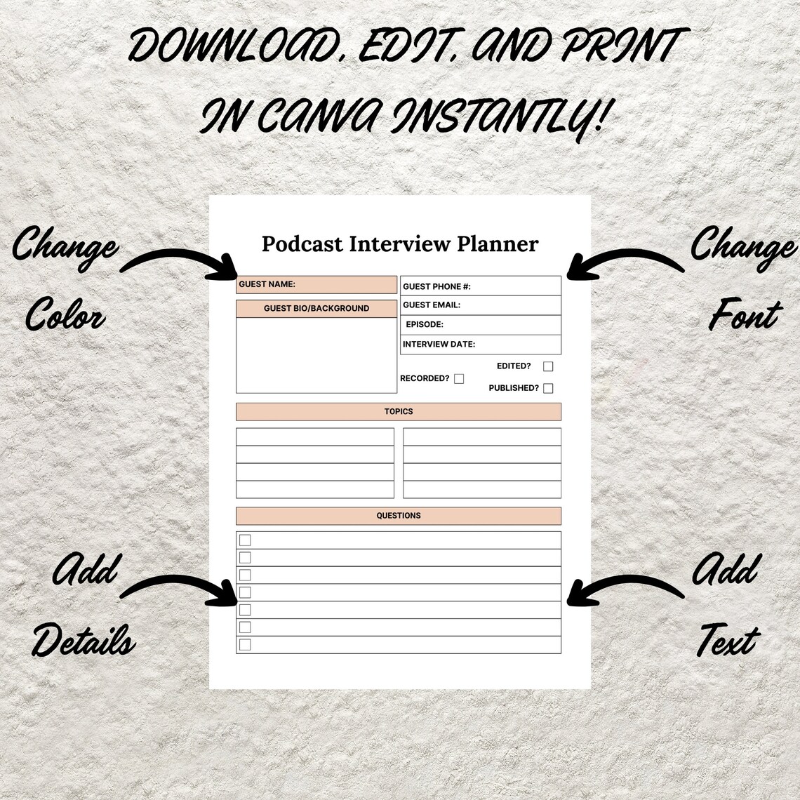 Editable Podcast Planner Template BUNDLE Pack Podcast Content Planning ...