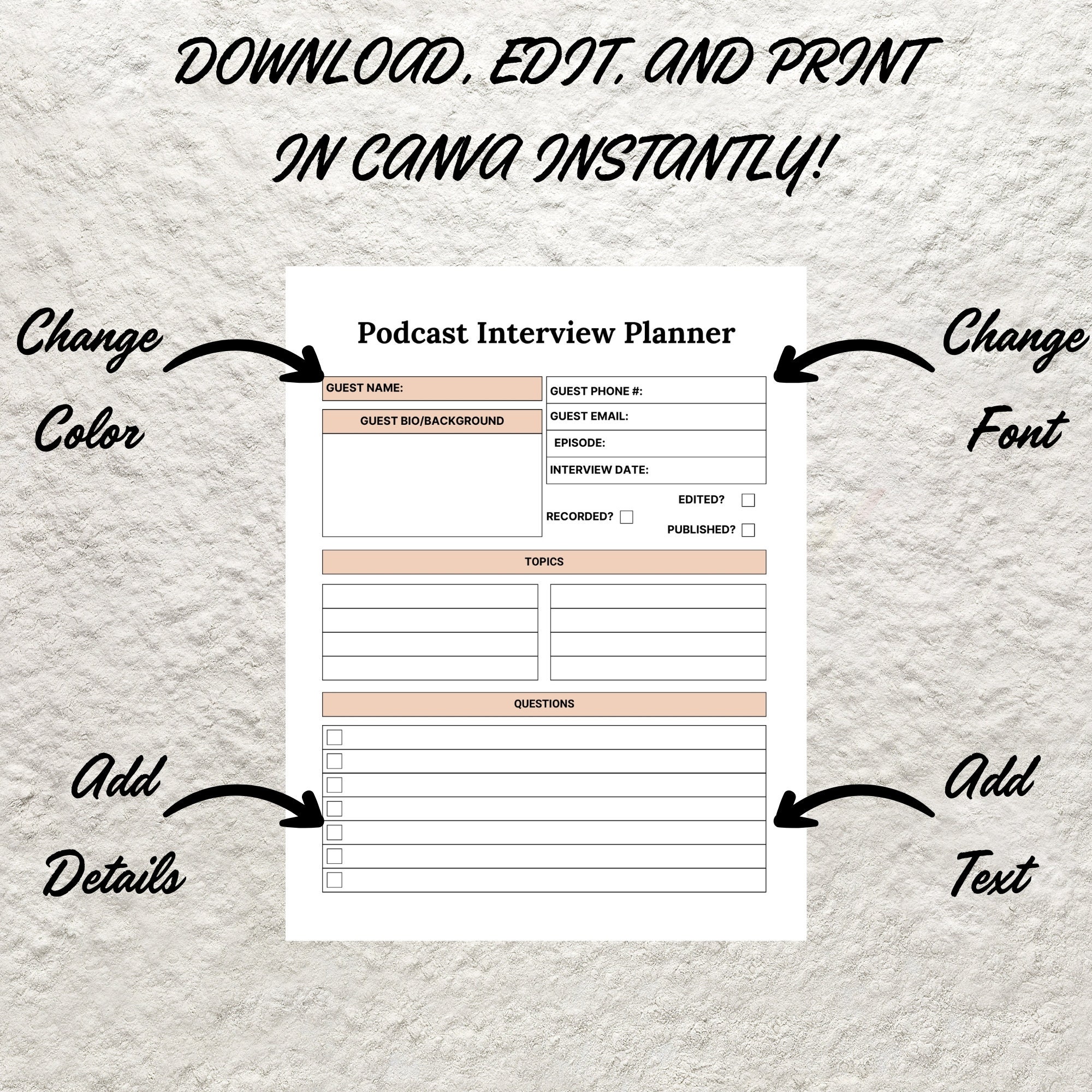Editable Podcast Planner Template BUNDLE Pack Podcast Content Planning ...