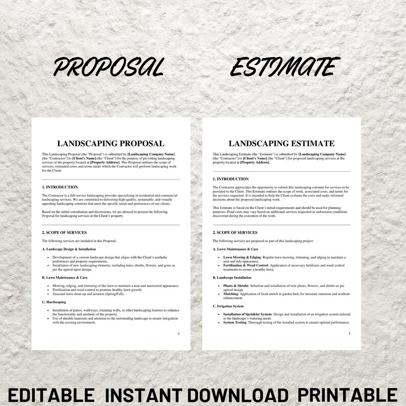 Landscaping Business Forms Bundle Editable Landscaping Contract ...