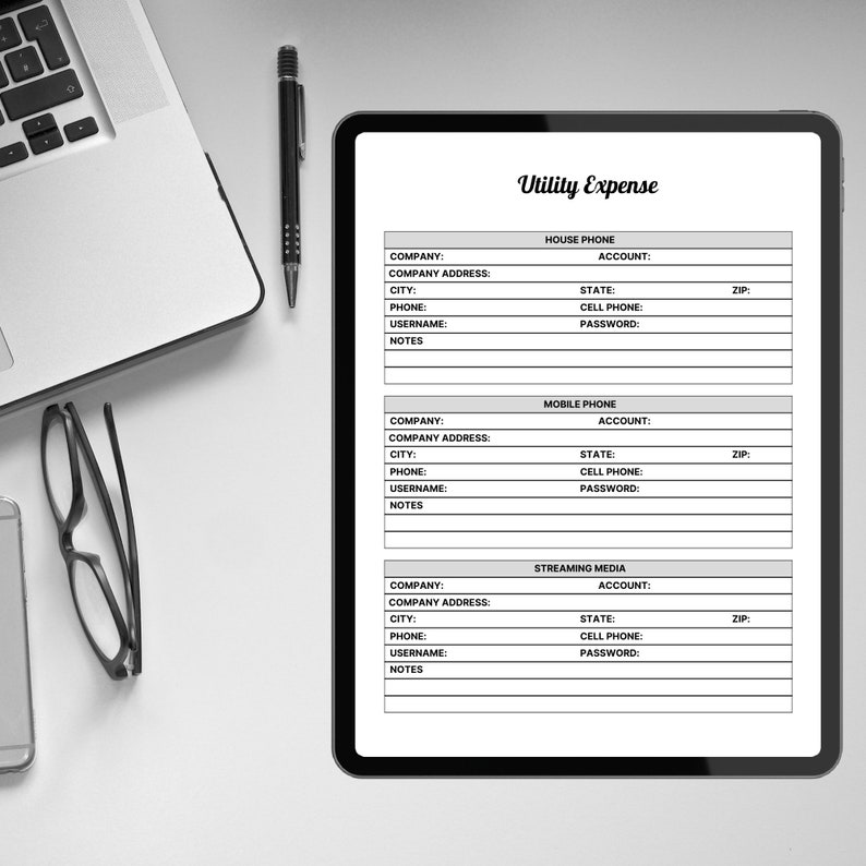Utility Bill Tracker Template Printable Utility Contacts Utility ...