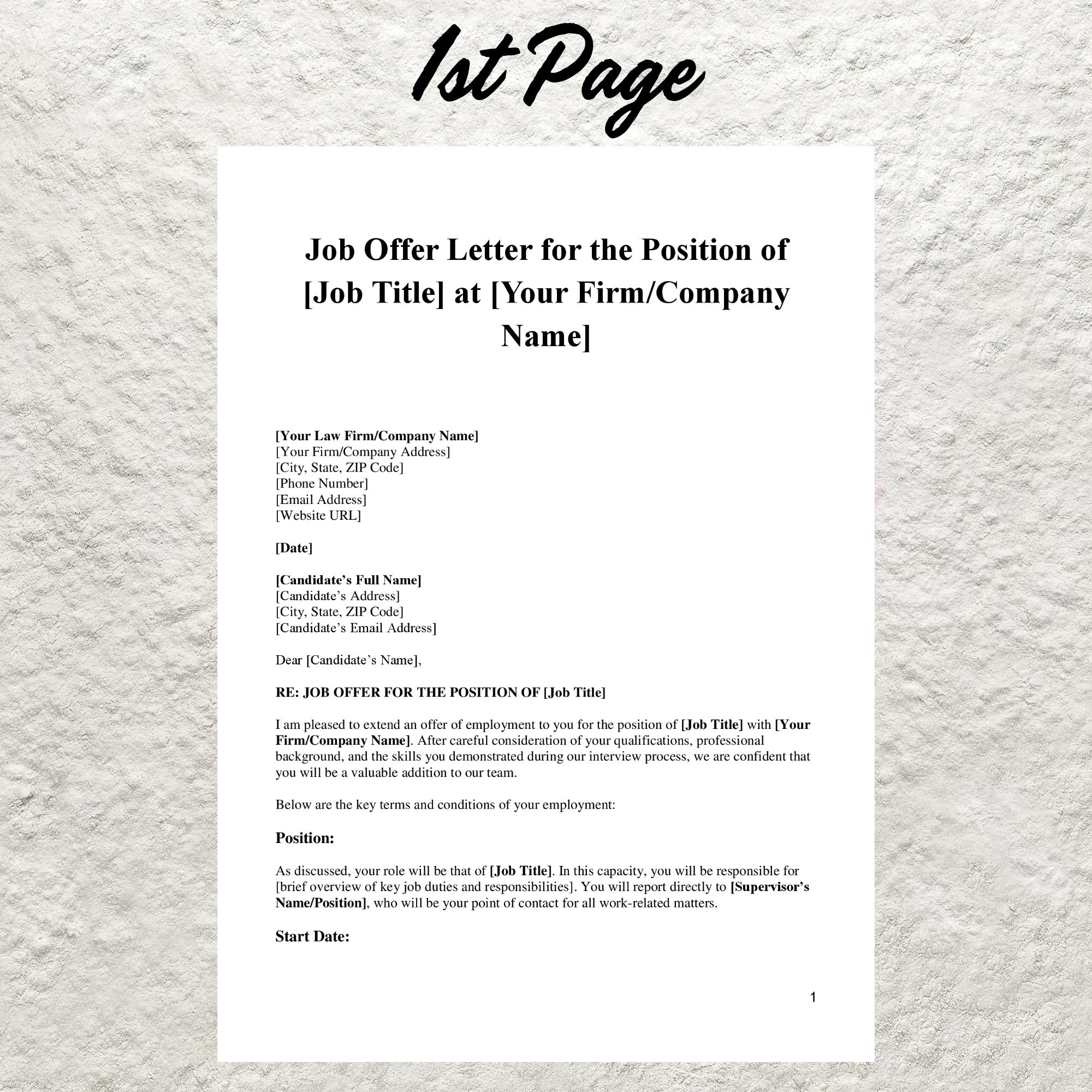 Editable Job Offer Letter Template: Printable Employment Form (word) - Etsy