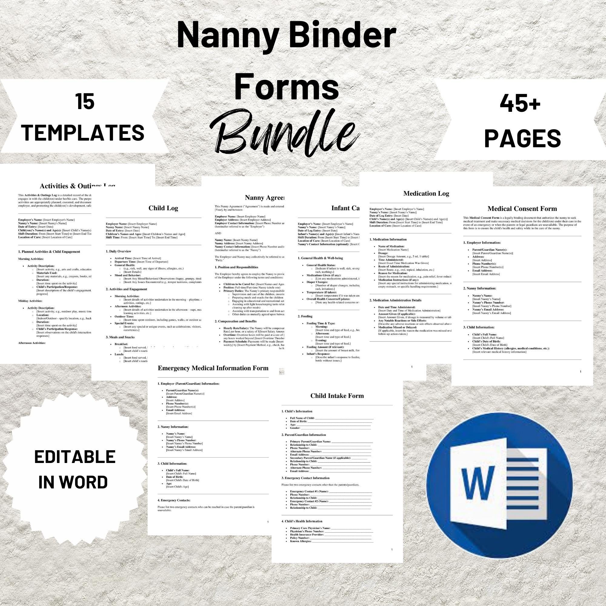 Editable Nanny Binder Babysitting Forms Bundle Printable Nanny Planner ...