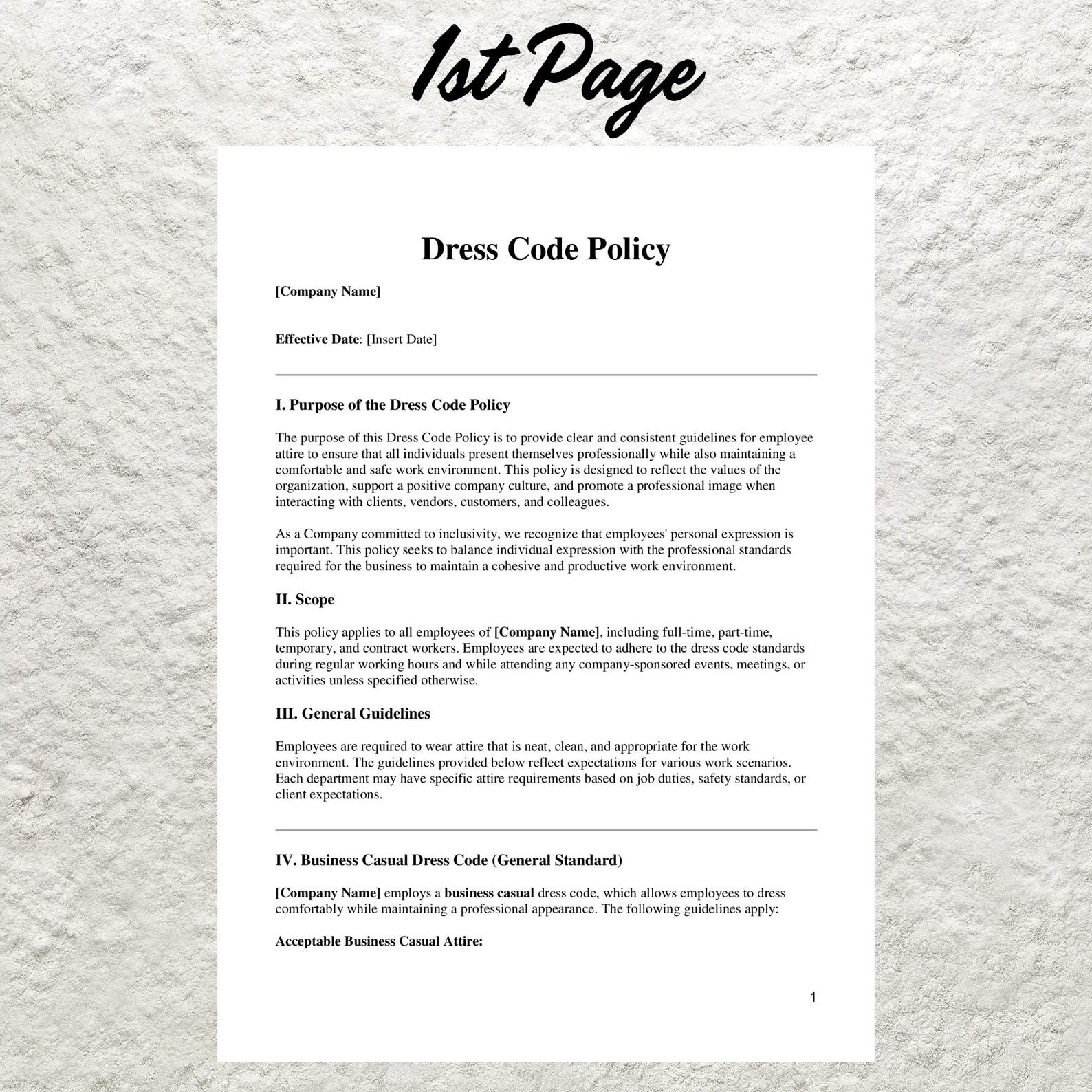 Dress Code Policy Template Editable Employee Dress Code Policy ...