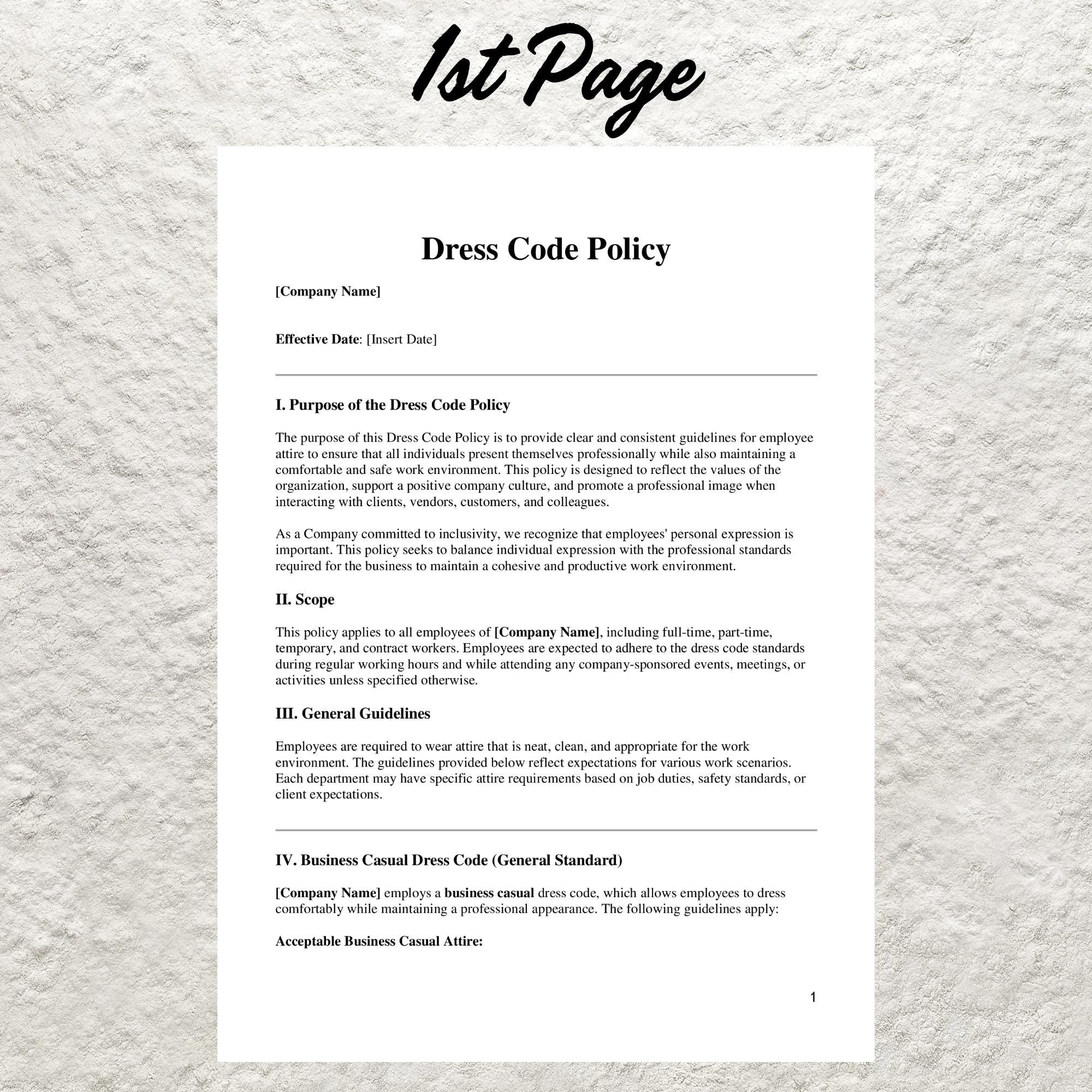Dress Code Policy Template Editable Employee Dress Code Policy ...