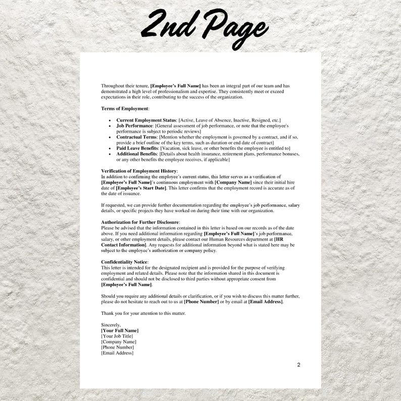 Editable Employment Verification Letter Template (MS Word) - Etsy