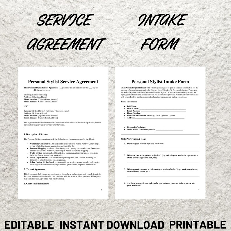 Personal Stylist Forms Bundle: Editable Client Intake Templates ...