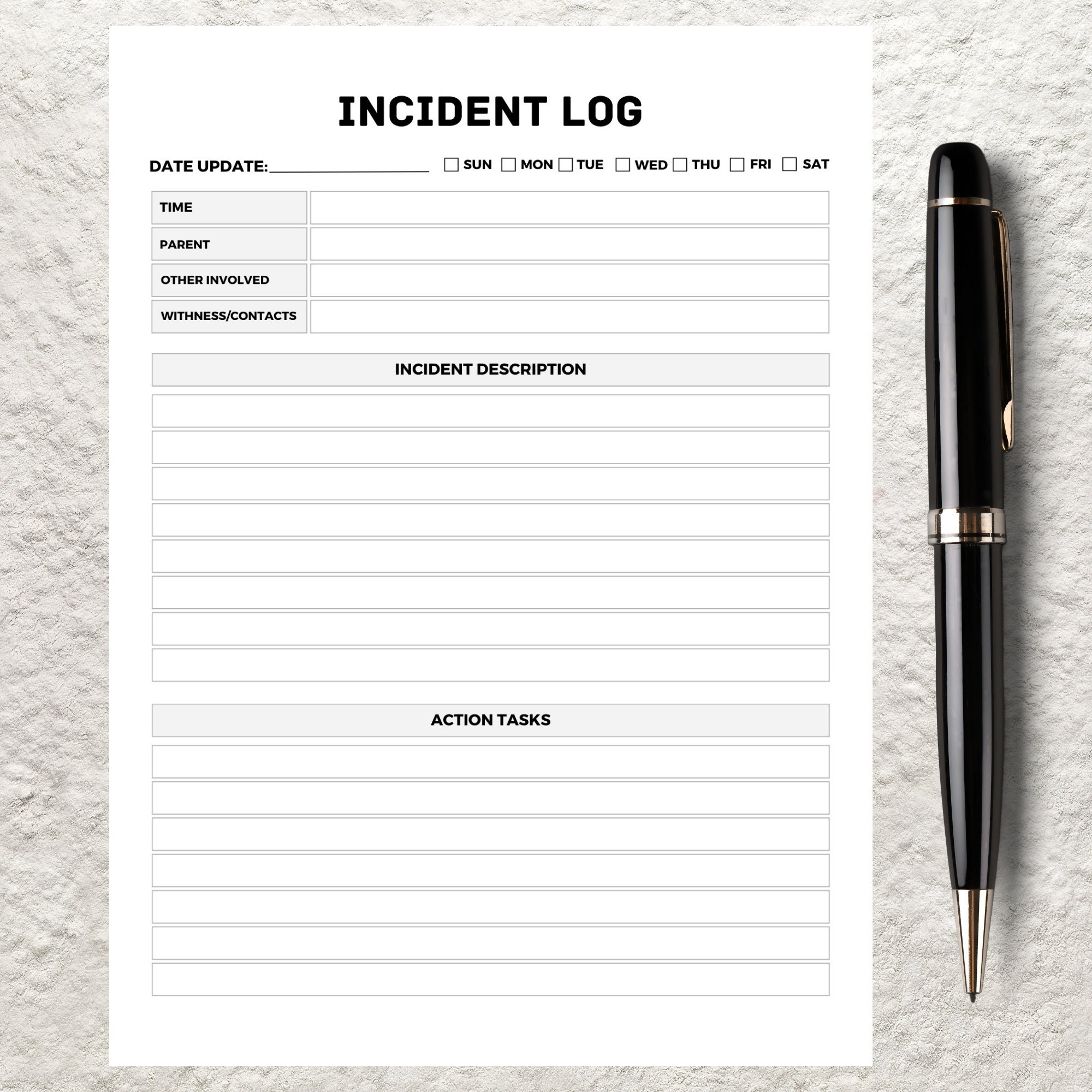 Printable Incident Report Form Template Editable Incident Log Sheet ...
