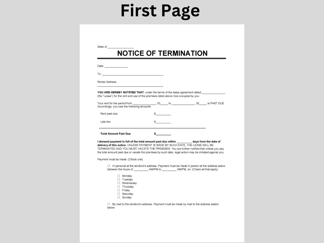 Eviction Notice Editable Notice to Vacate Tenant Template Printable ...