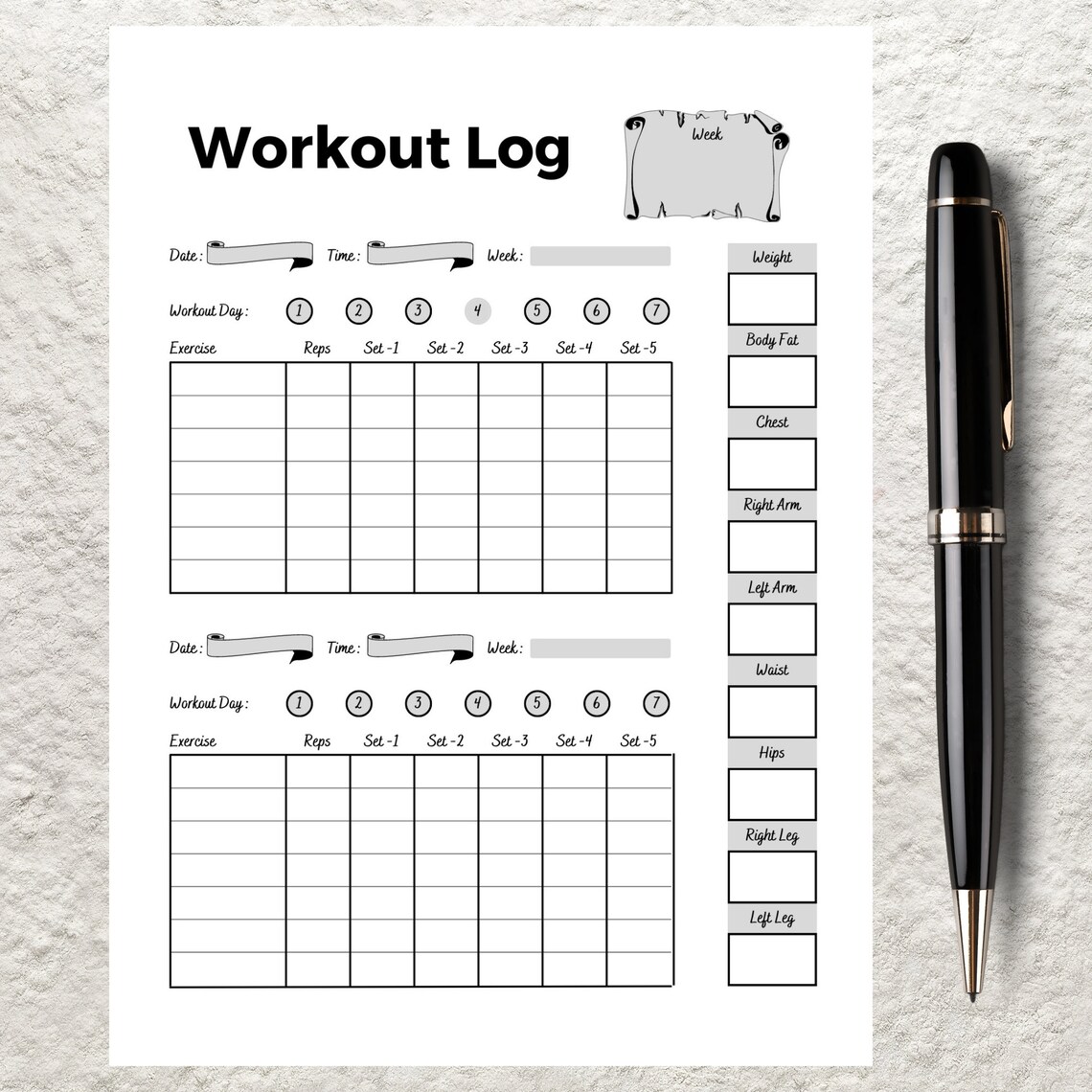 Daily Workout Log Book Printable Workout Tracker Weightlifting Log ...