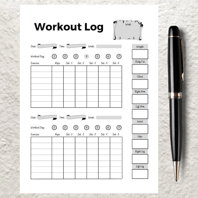 Daily Workout Log Book Printable Workout Tracker Weightlifting Log ...