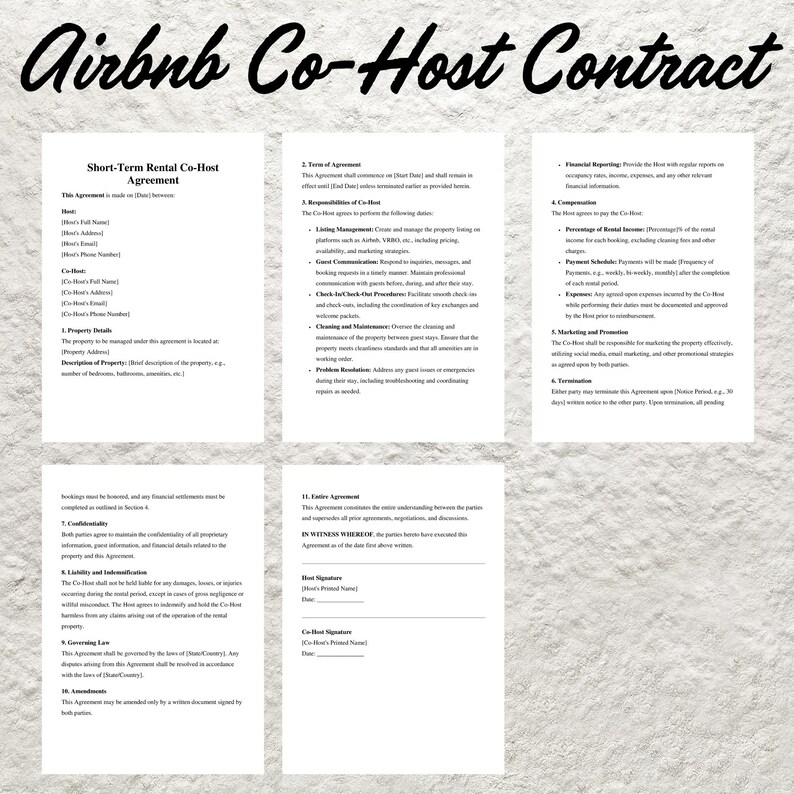 Airbnb Contract Template Bundle Airbnb Co Host Agreement Airbnb ...