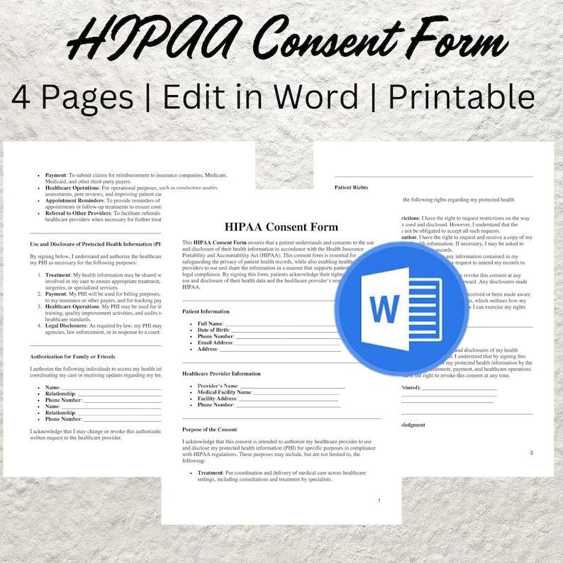 Editable HIPAA Consent Form Template: Medical Office Patient Form (word ...