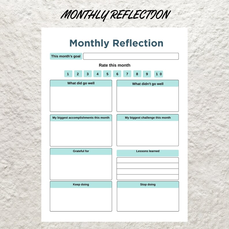 Printable Monthly Review Editable Monthly Reflection Monthly Evaluation ...