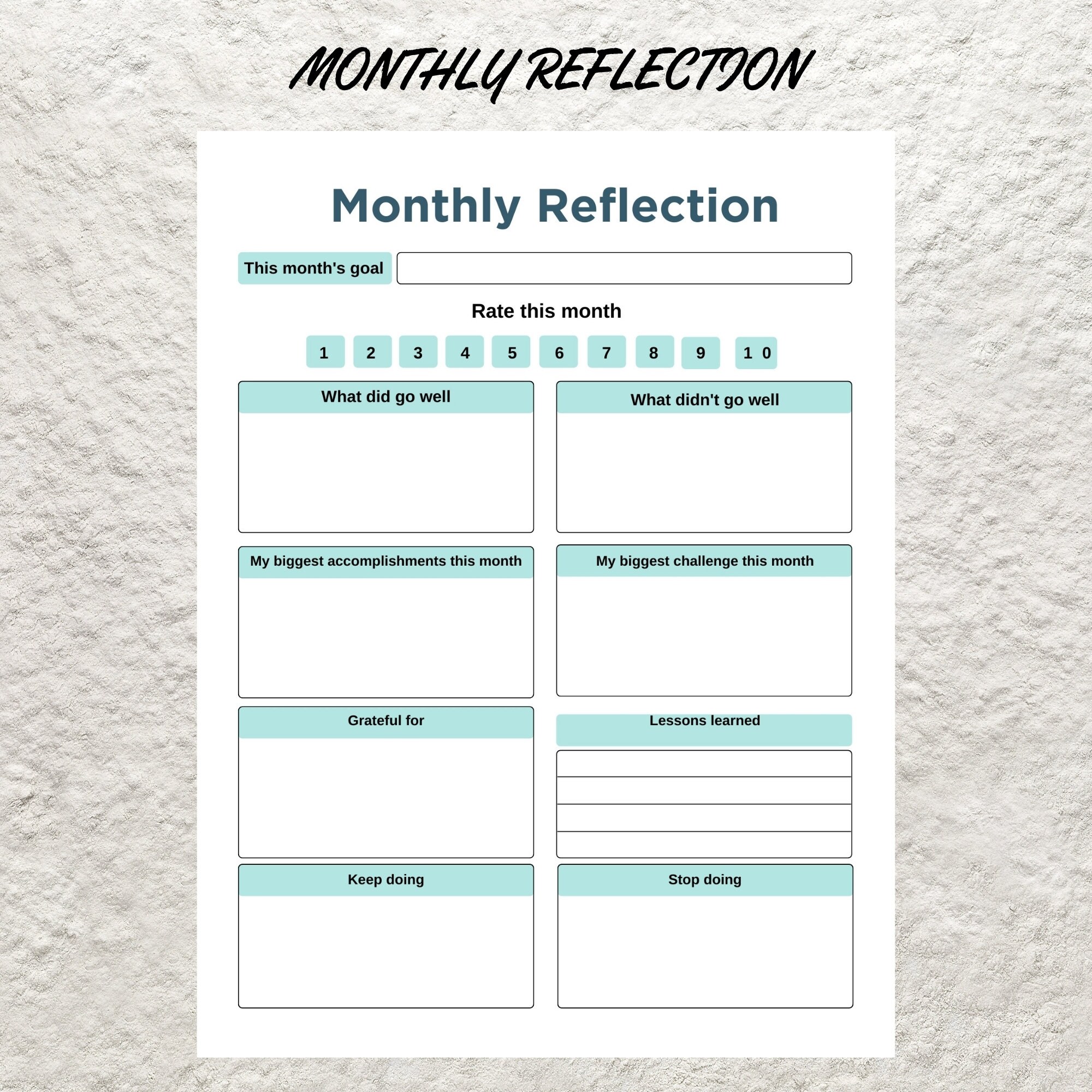 Printable Monthly Review Editable Monthly Reflection Monthly Evaluation ...