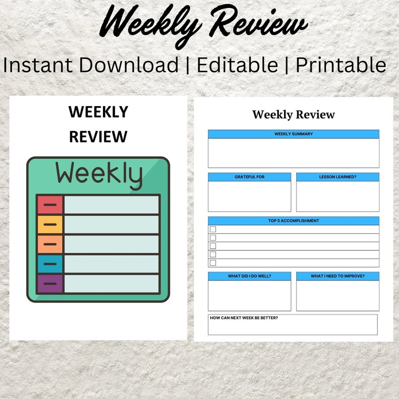 Weekly Review Template Printable Weekly Reflection Journal Editable ...